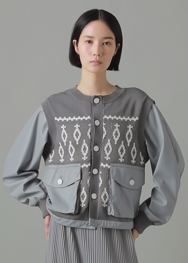 ZUCCa / P ニットドッキング / ブルゾン(M gray(24)): ZUCCa| A ZUCCa / P ニットドッキング / ブルゾン(M gray(24)): ZUCCa| A